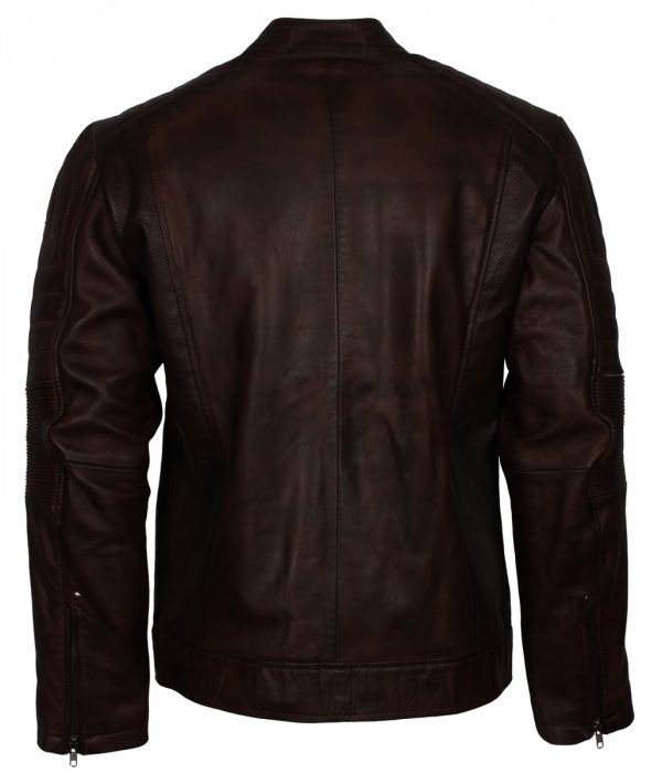 Cafe Racer Dark Brown Biker Leather Jacket - Stinson Leathers