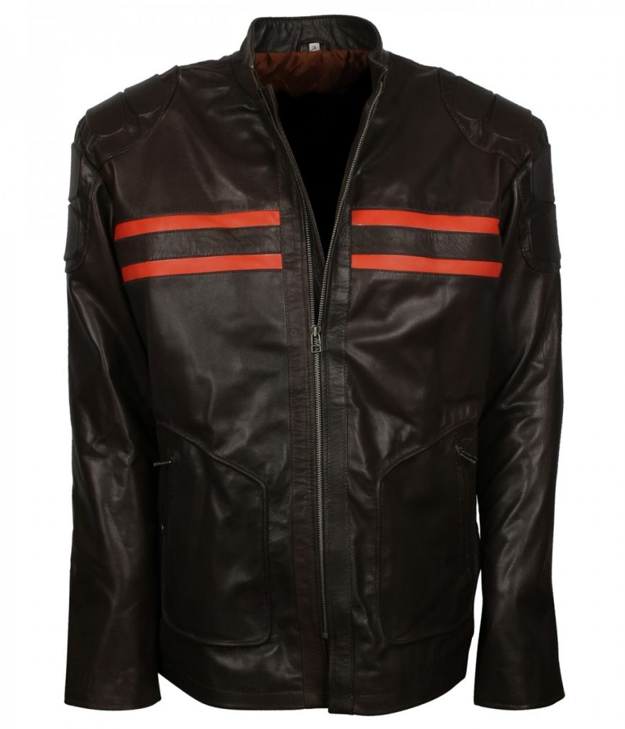 Black Real Leather Red Stripe Jacket - Stinson Leathers