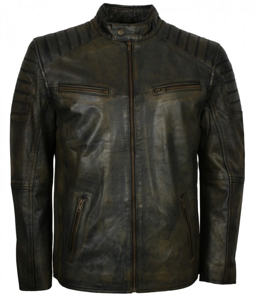 Mens Black Waxed Vintage Biker Jacket - Stinson Leathers