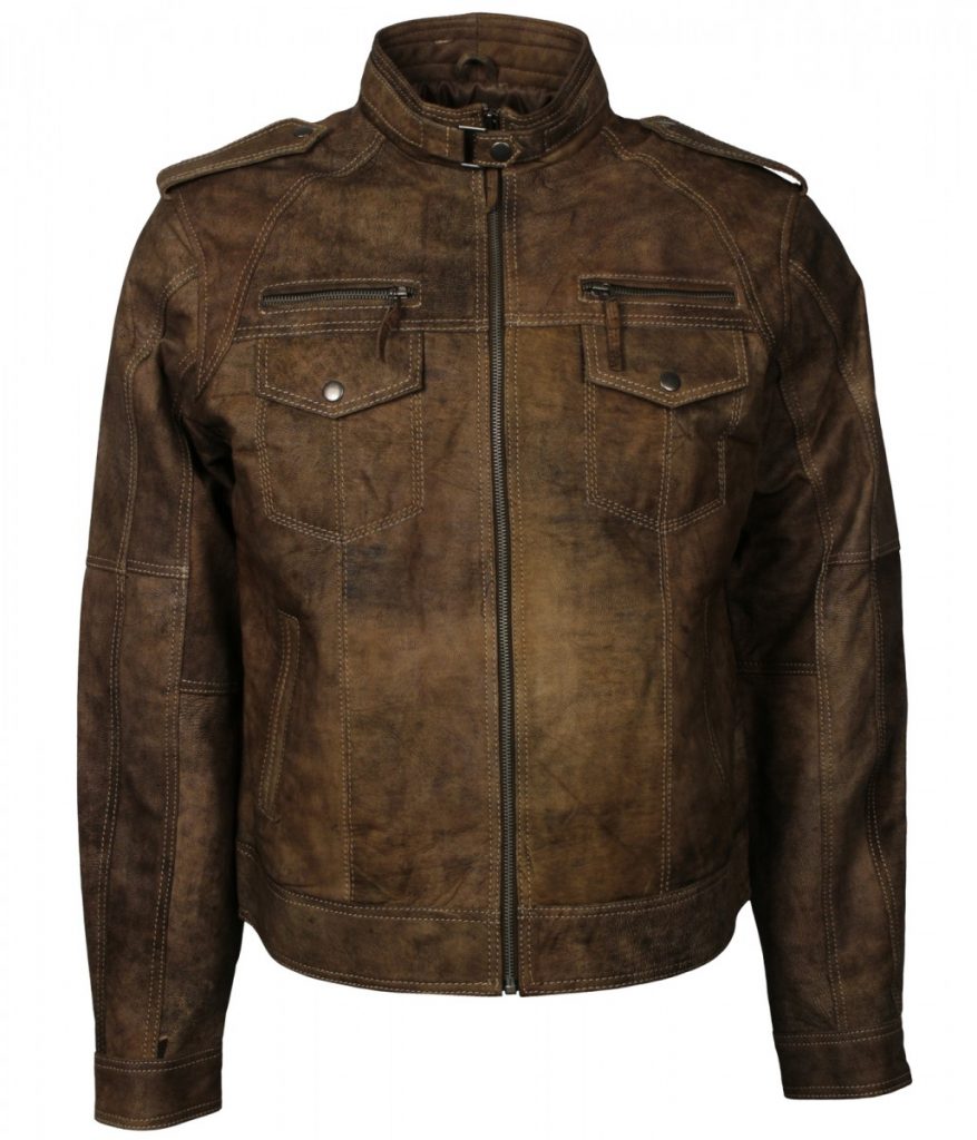 Bomber Leather Jacket Mens Distressed Brown - Stinson Leathers