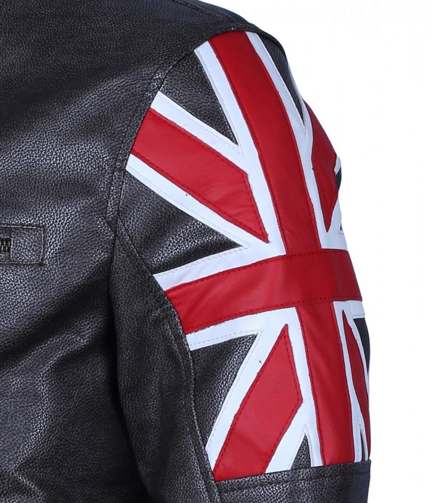 UK Flag Man's Black Faux Leather Jacket - Stinson Leathers