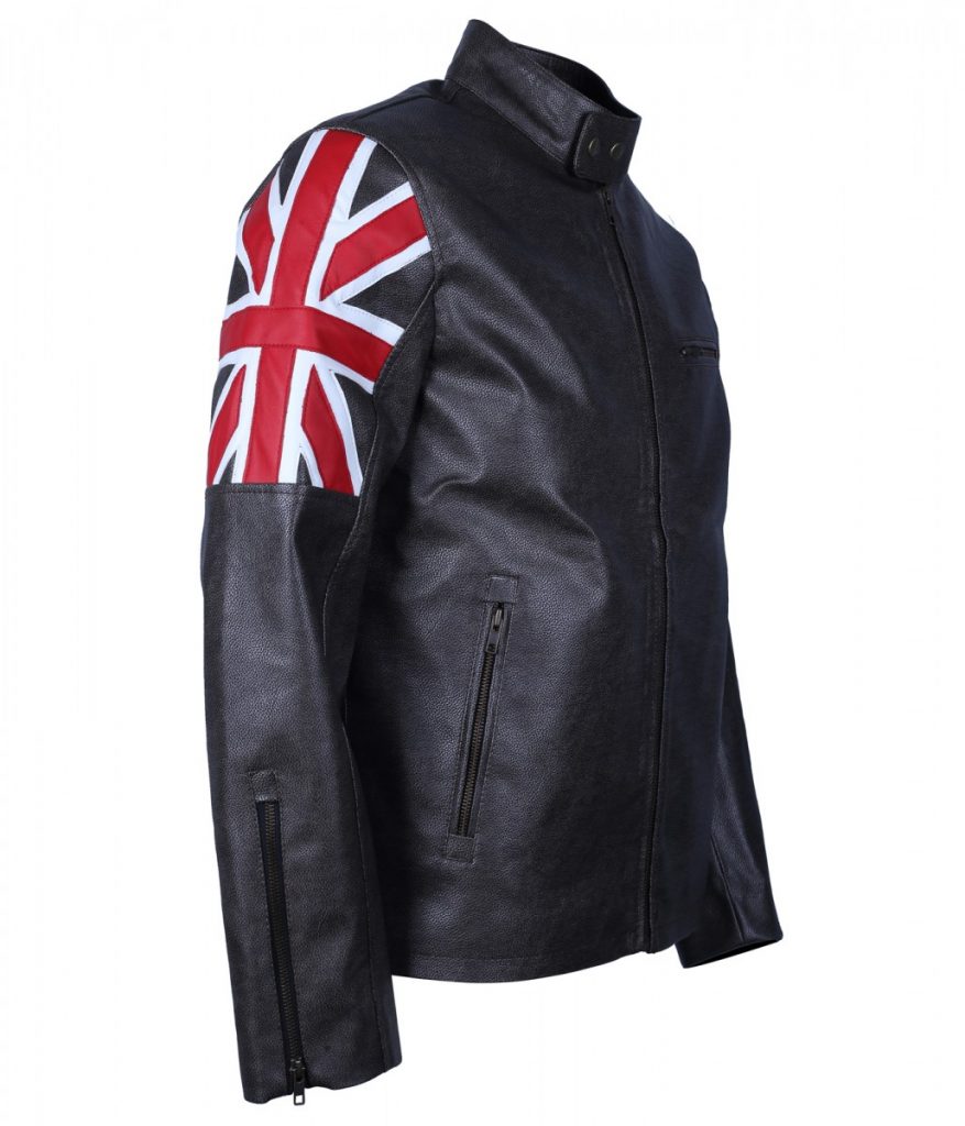 UK Flag Man's Black Faux Leather Jacket - Stinson Leathers