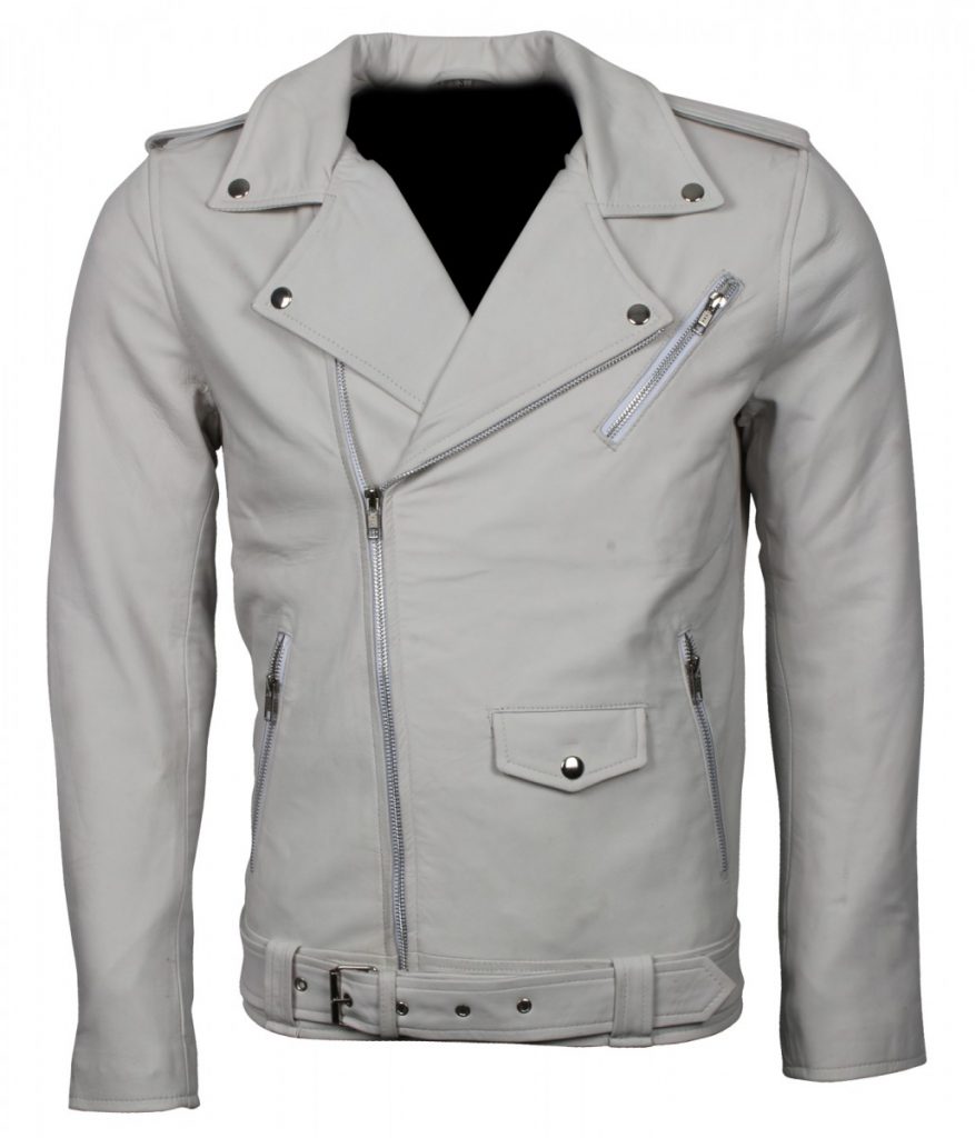 White Brando Biker Leather Jacket - Stinson Leathers
