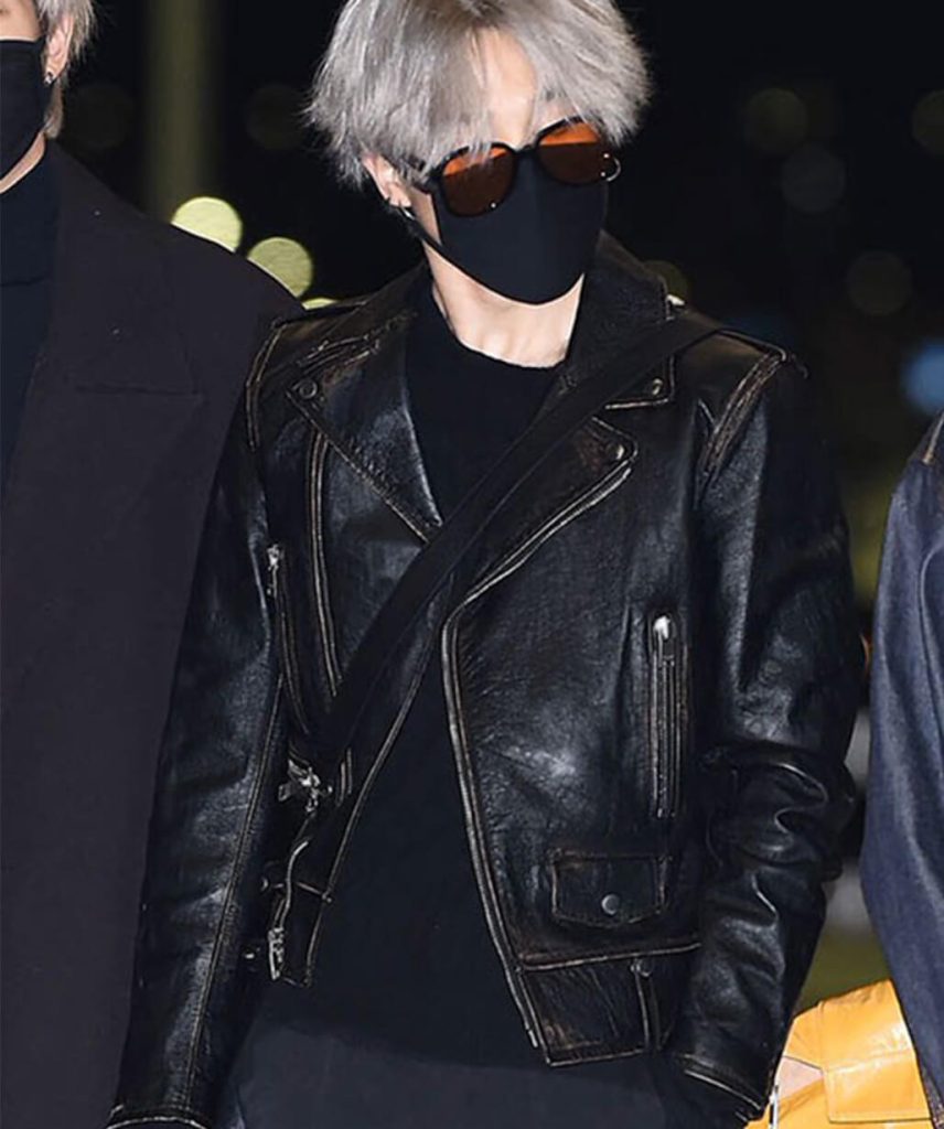 Jimin BTS Black Biker Leather Jacket