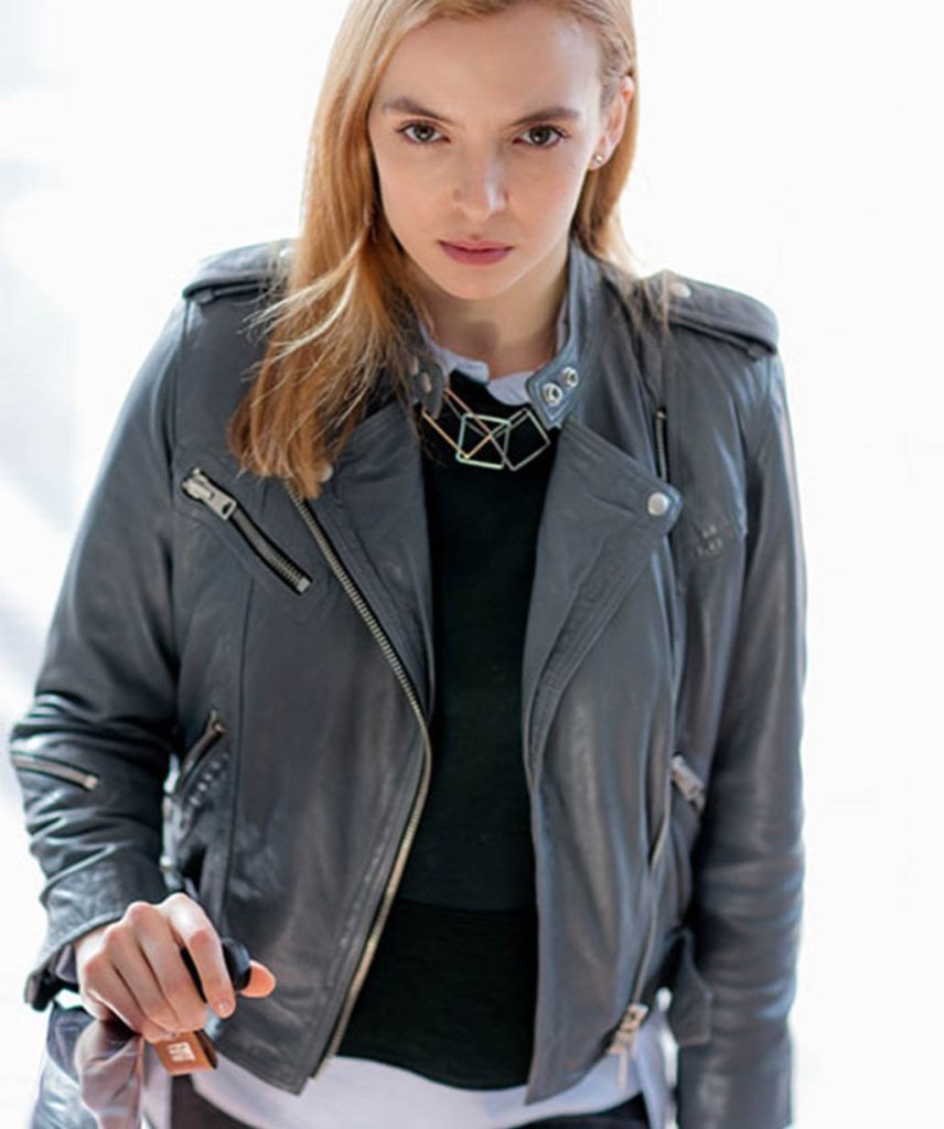 Killing Eve Jodie Comer Grey Leather Jacket