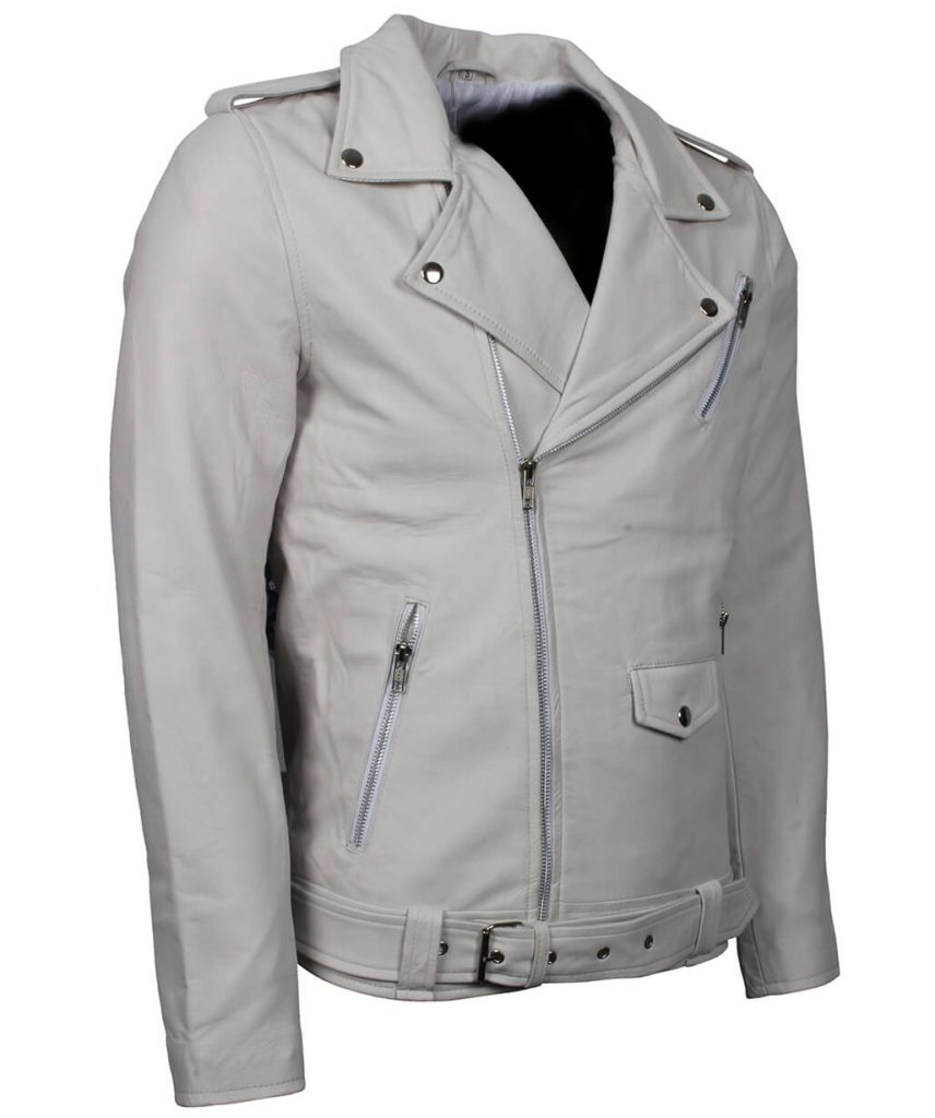 White Brando Biker Lambskin Leather Jacket
