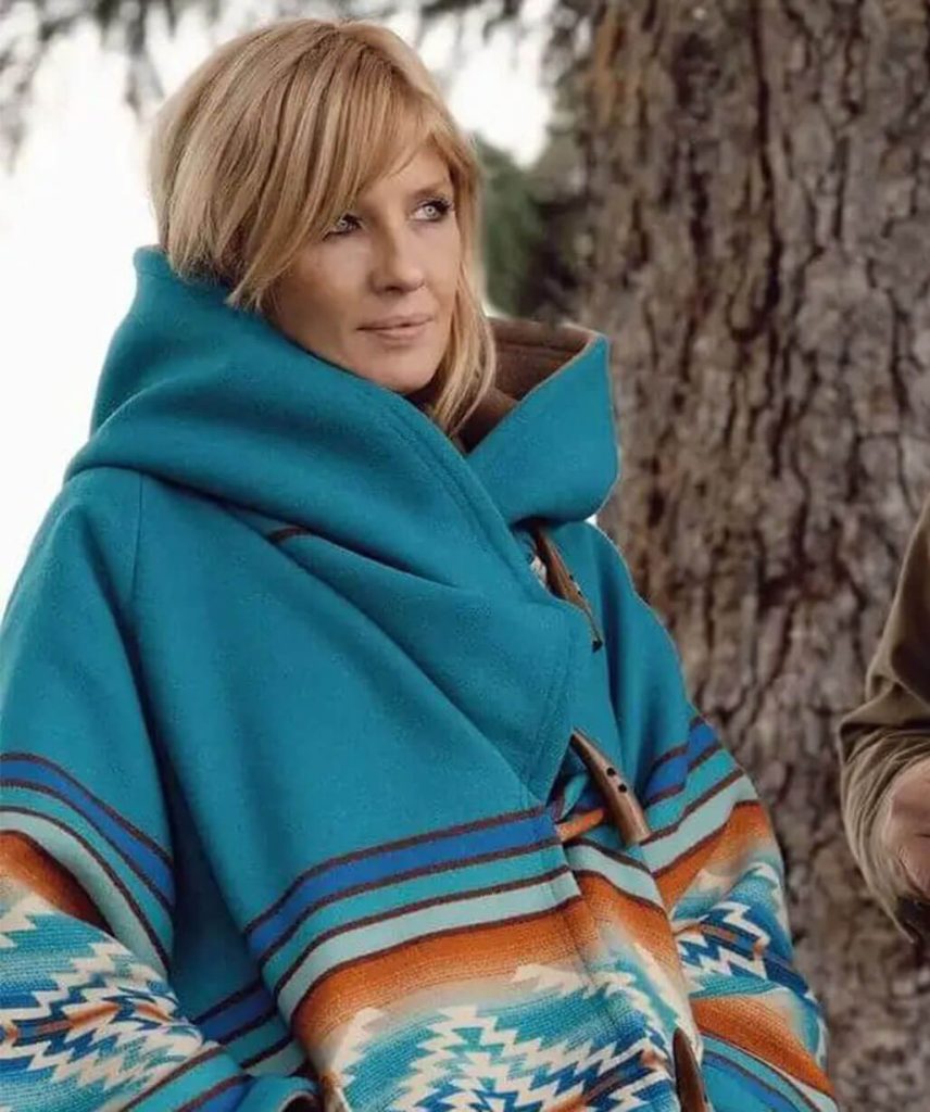 Yellowstone Beth Dutton Kelly Reilly Hooded Blue Coat