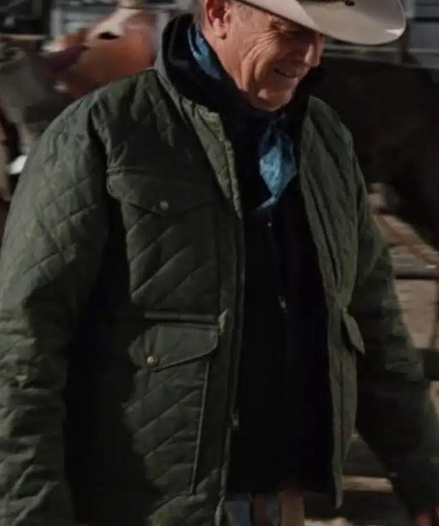 Yellowstone John Dutton Kevin Costner Green Quilted Jacket