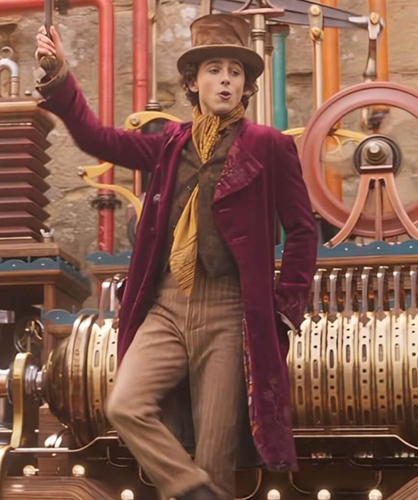 Wonka 2023 Timothée Chalamet Maroon Velvet Coat
