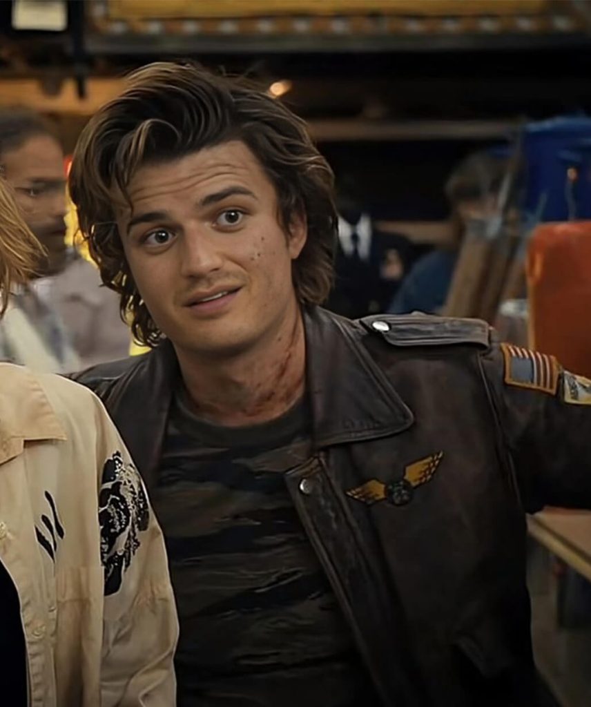 Stranger Things Steve Harrington Brown Leather Bomber Jacket