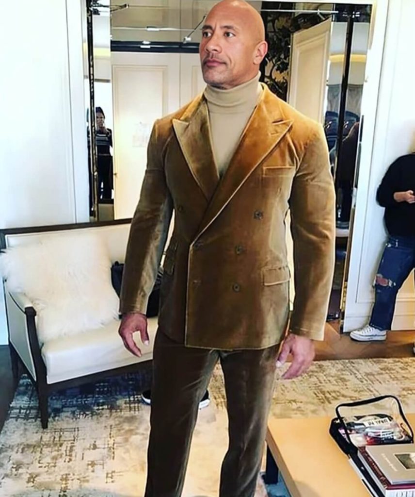 The Rock Dwayne Johnson Velvet Brown Suit