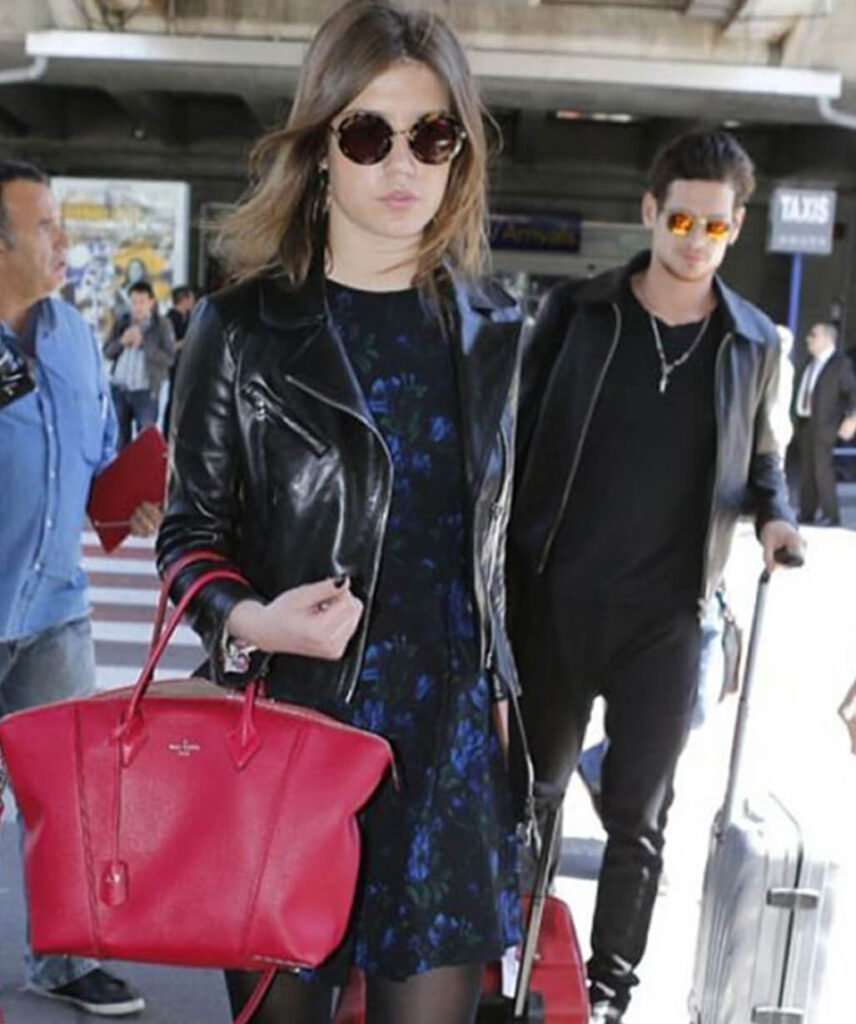 Adele Exarchopoulos Black Cropped Leather Jacket