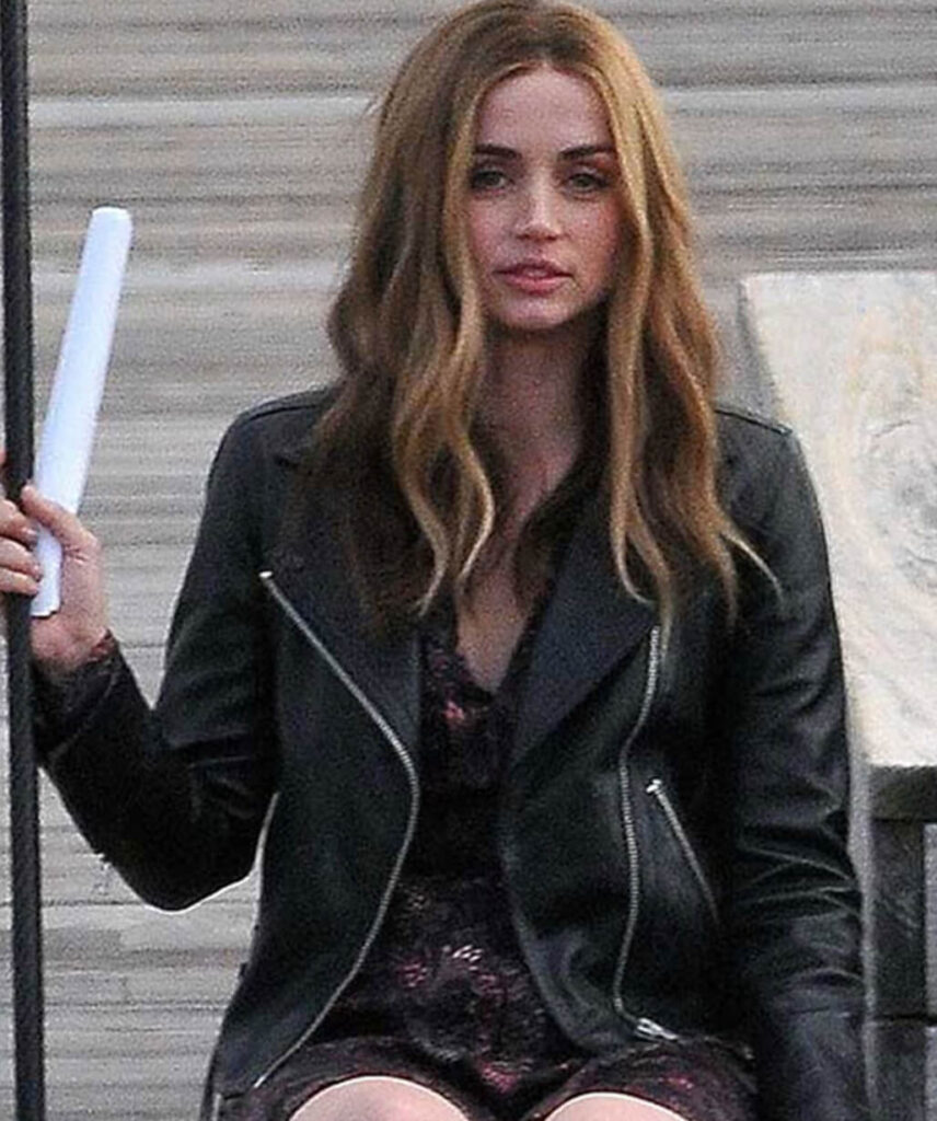 Ghosted Ana De Armas Black Biker Leather Jacket