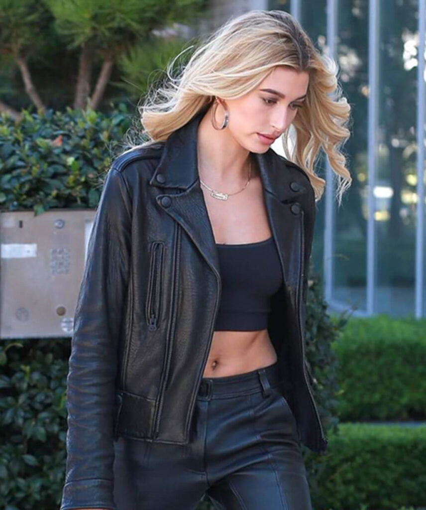 Hailey Baldwin Bieber Black Leather Jacket
