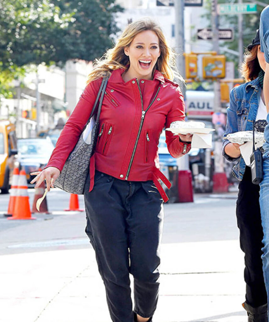 Hilary Duff Red Biker Leather Jacket