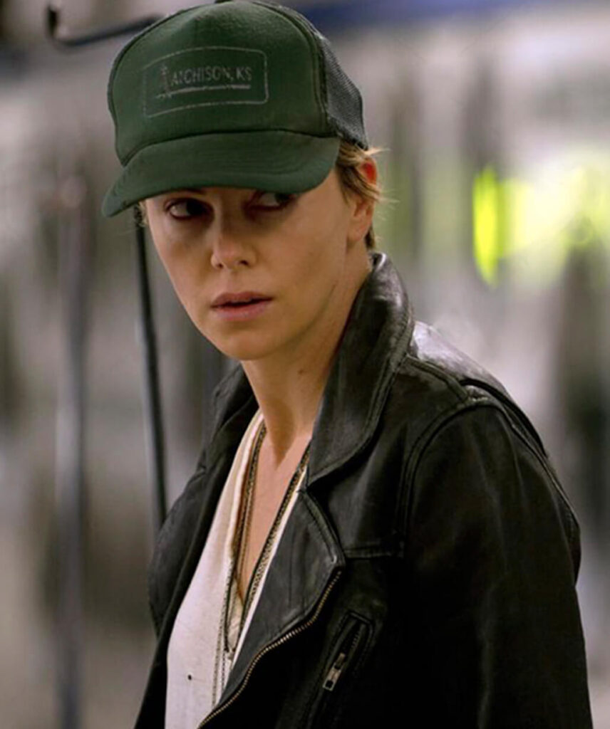 Charlize Theron Dark Places Libby Day Black Distressed Leather Jacket