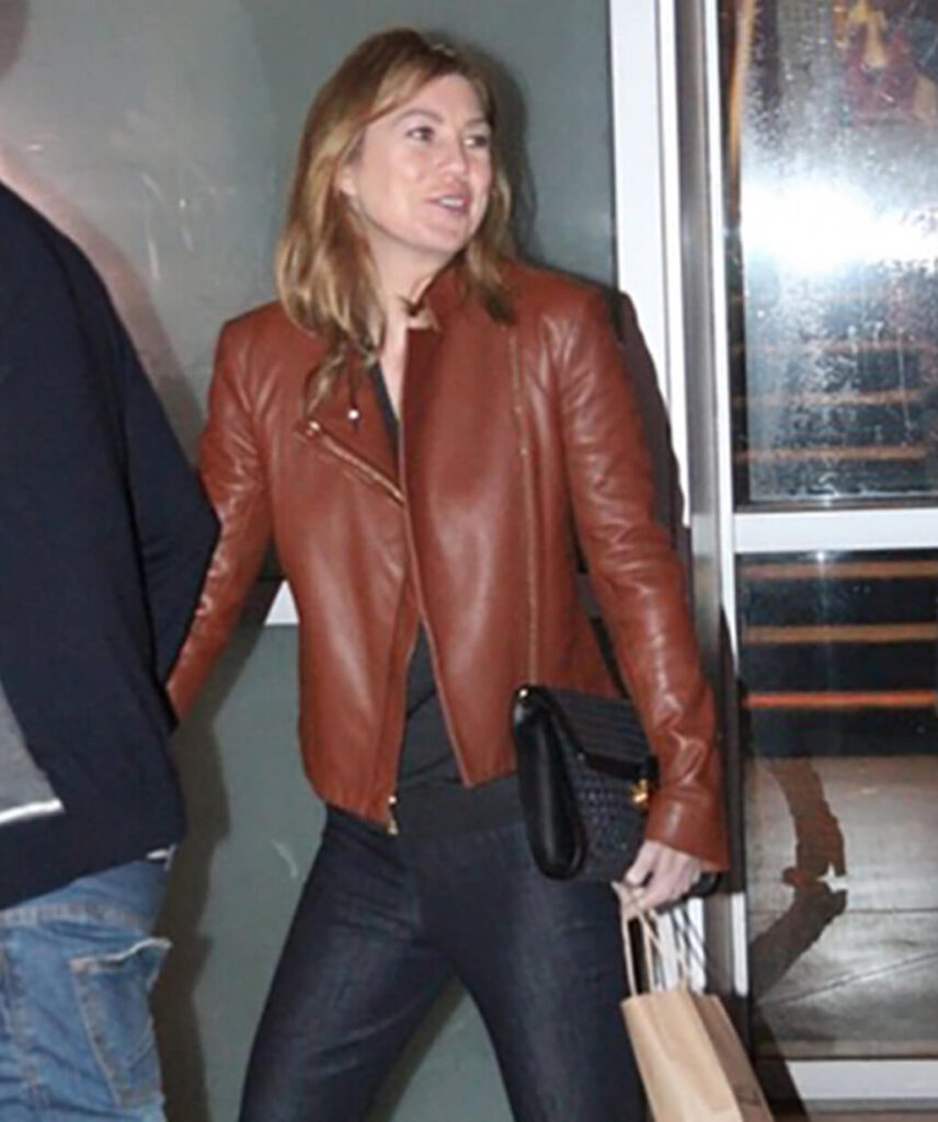 Ellen Pompeo Brown Leather Jacket