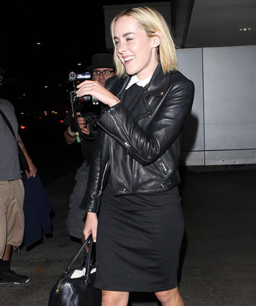 Jena Malone Black Biker Leather Jacket