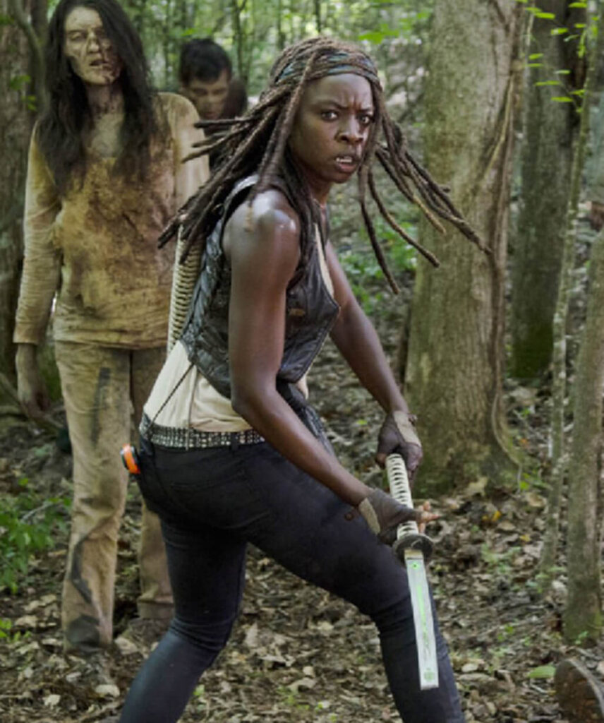 Danai Gurira The Walking Dead Michonne Brown Leather Vest