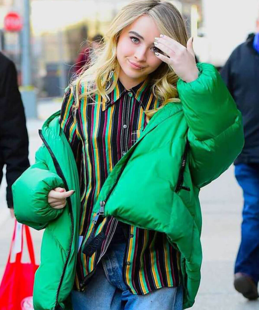 Sabrina Carpenter NYC Street Style Green Puffer Jacket