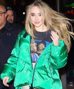 Sabrina Carpenter NYC Street Style Green Puffer Jacket