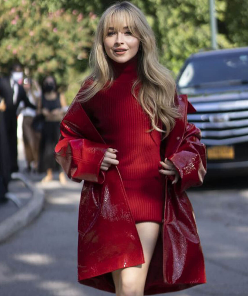 Sabrina Carpenter Red Leather Coat 0933