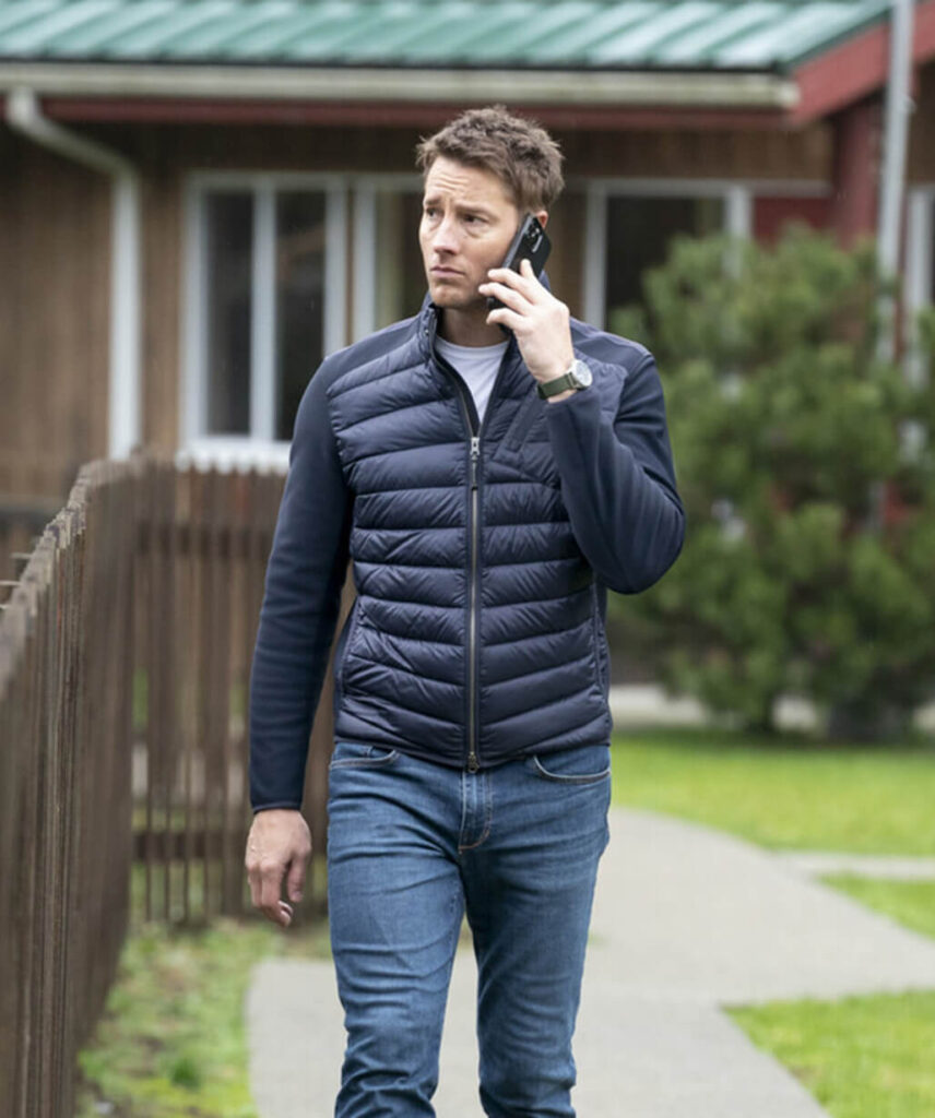 Justin Hartley Tracker 2024 Black Puffer Jacket