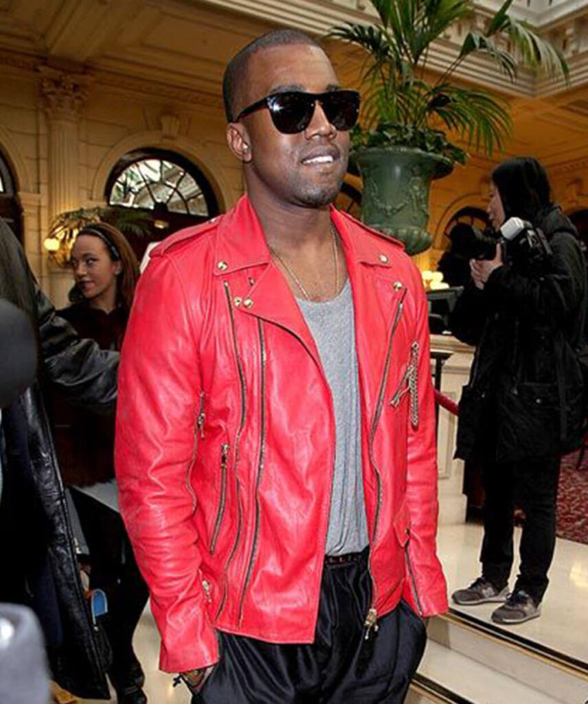 Yeezy Kanye West Red Biker Leather Jacket