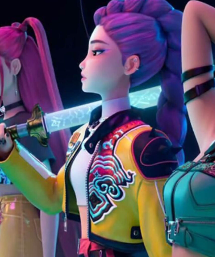 Arden Cho Rumi KPop Demon Hunters 2025 Yellow Leather Jacket