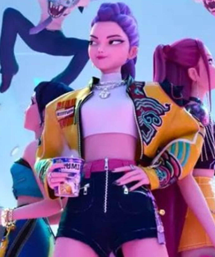 Arden Cho Rumi KPop Demon Hunters 2025 Yellow Leather Jacket