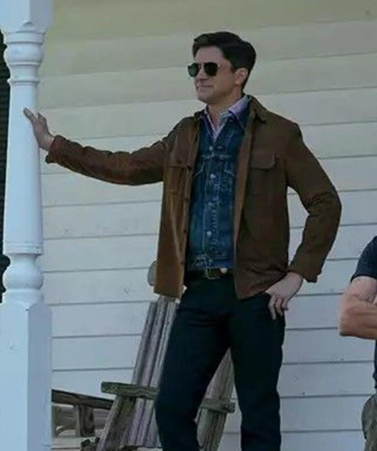 Topher Grace The Waterfront 2025 Grady Suede Jacket