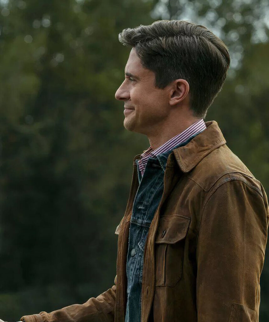 Topher Grace The Waterfront 2025 Grady Suede Jacket