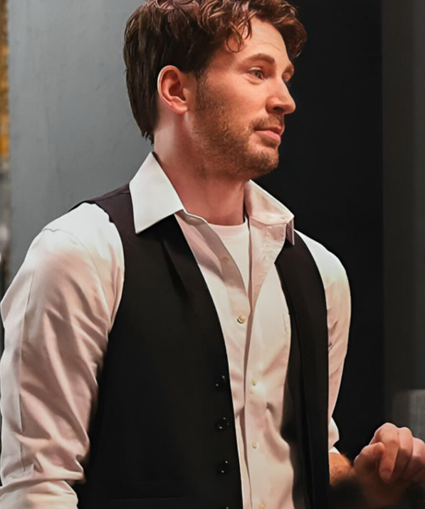 Chris Evans Materialists 2025 John Finch Black Vest